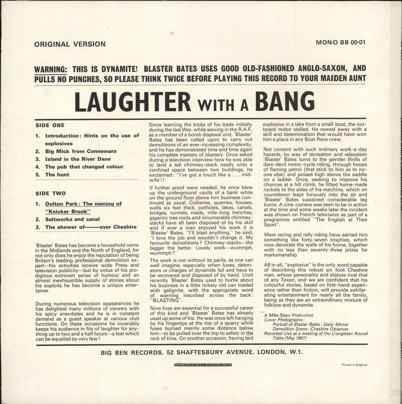 Blaster Bates Laughter With A Bang UK Vinyl LP — RareVinyl.com
