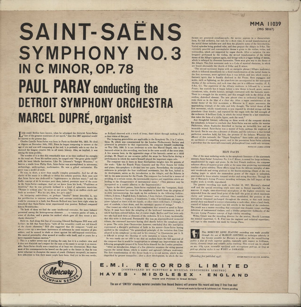 Camille Saint-Saëns Saint-Saëns Symphony No. 3 In C Minor, Op.78 UK Vi — RareVinyl.com