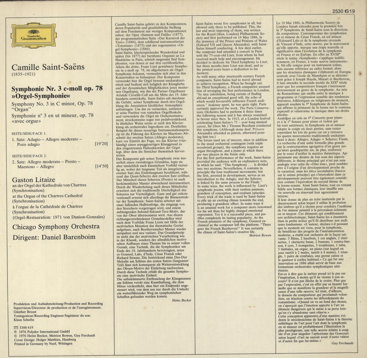 Camille Saint-Saëns Symphony No. 3 ”Organ” German Vinyl LP — RareVinyl.com