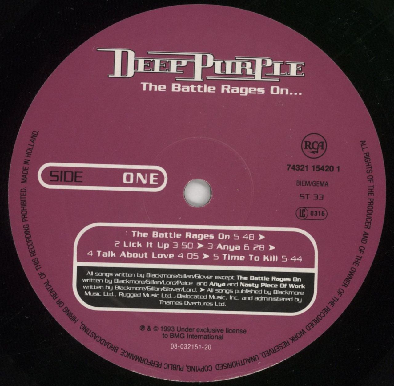 Deep Purple The Battle Rages On Dutch Vinyl LP — RareVinyl.com