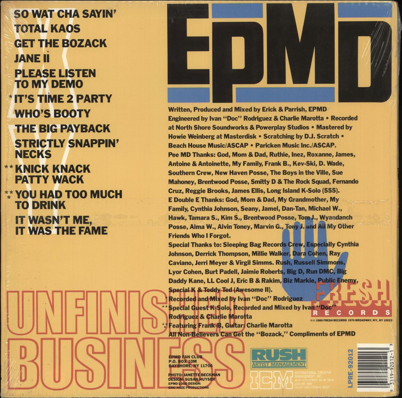 E.P.M.D. Unfinished Business - stickered shrink US Vinyl LP — RareVinyl.com