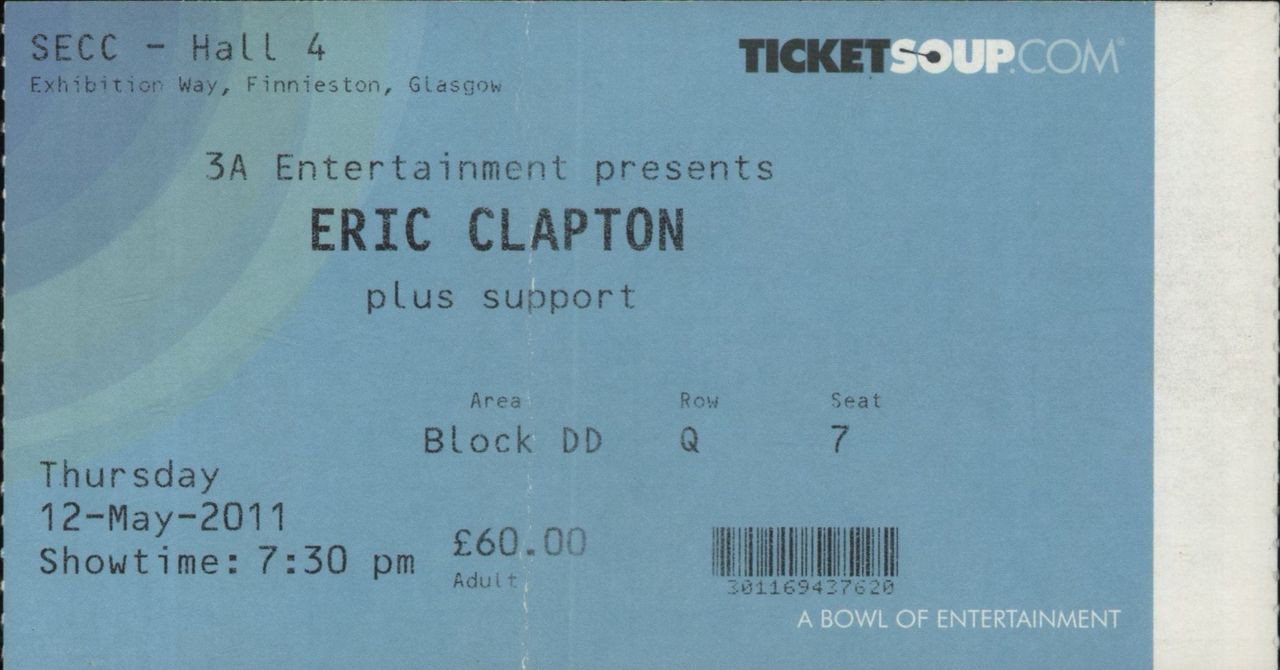 Eric Clapton Clapton 2011 - Ticket Stub UK Tour programme — RareVinyl.com
