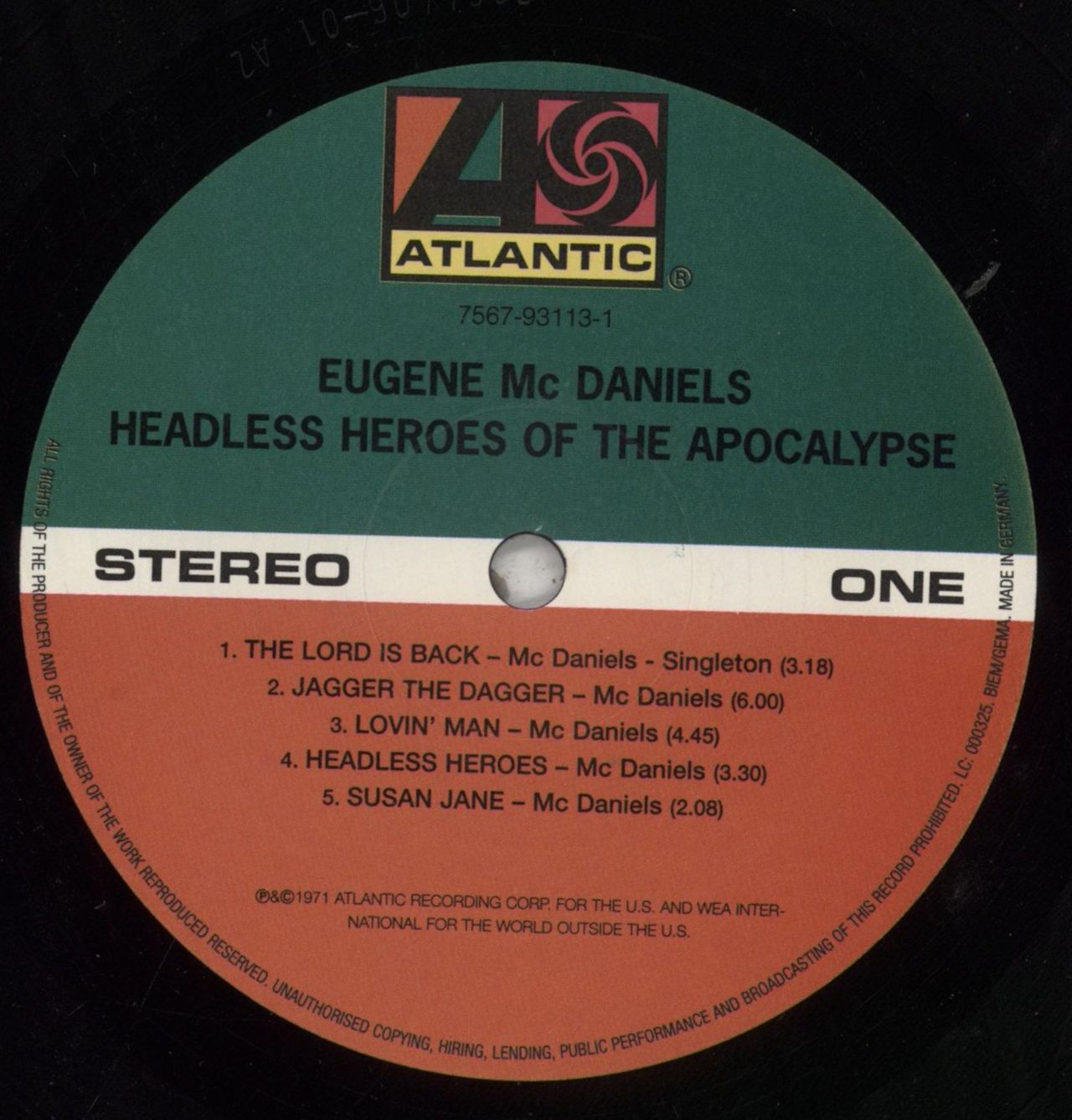 Gene McDaniels Headless Heroes Of The Apocalypse German Vinyl LP ...