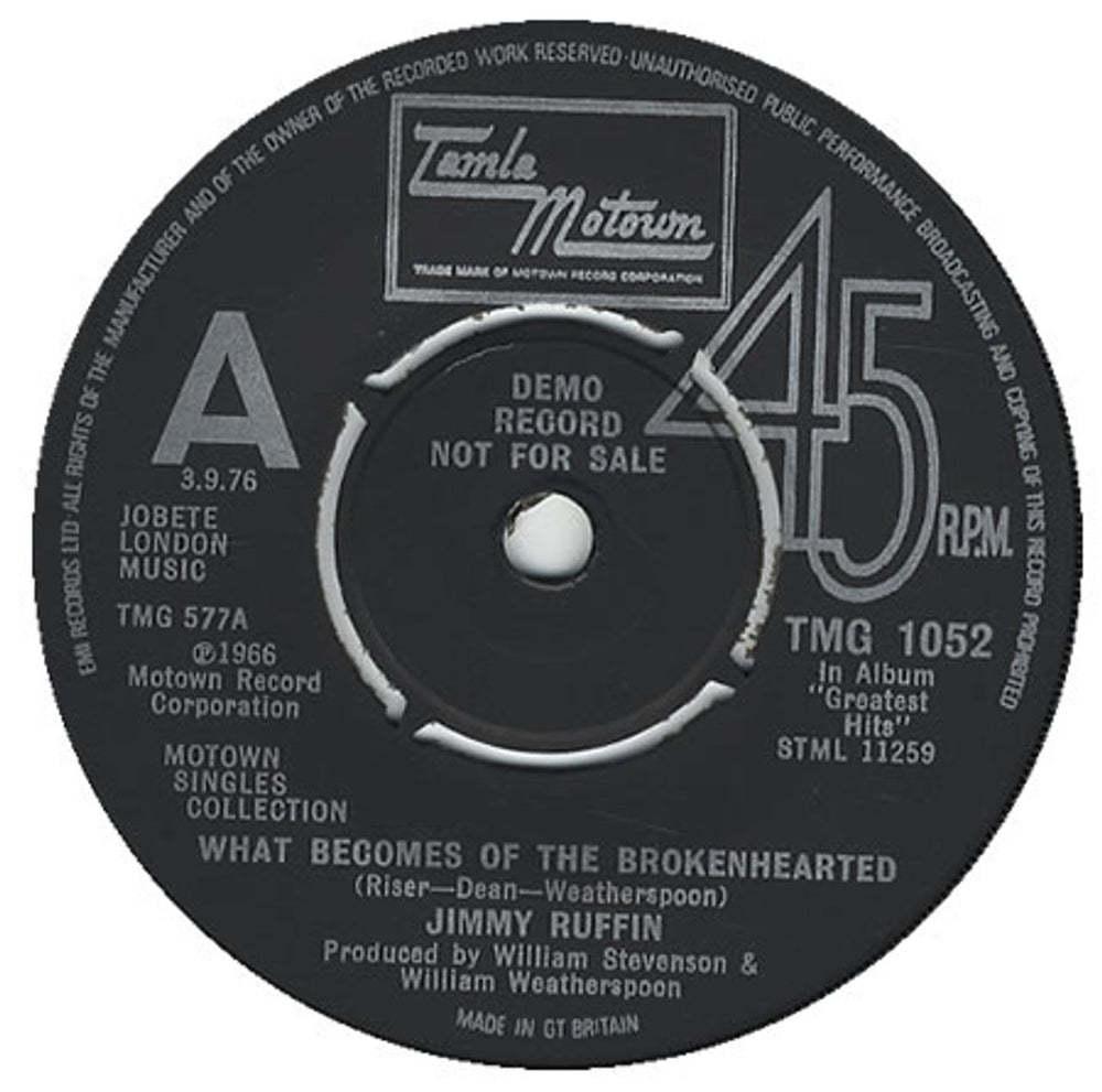 Jimmy Ruffin What Becomes Of The Brokenhearted UK Promo 7" vinyl ...