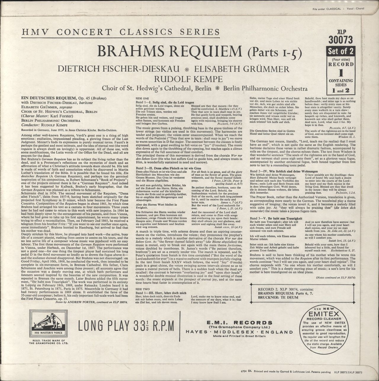 Johannes Brahms A German Requiem - Parts I-VII UK 2-LP vinyl set ...