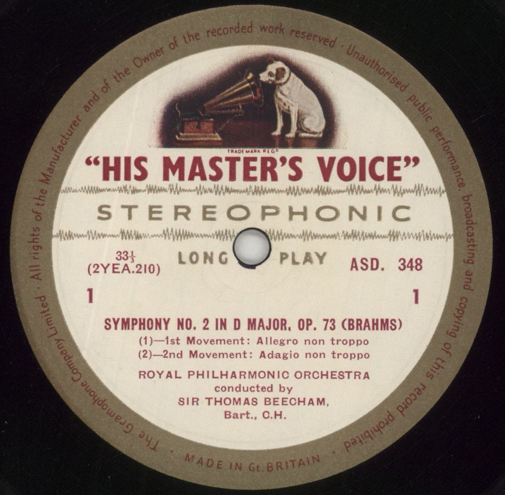 Johannes Brahms Symphony No. 2 in D Major, Op.73 - EX UK Vinyl LP — RareVinyl.com