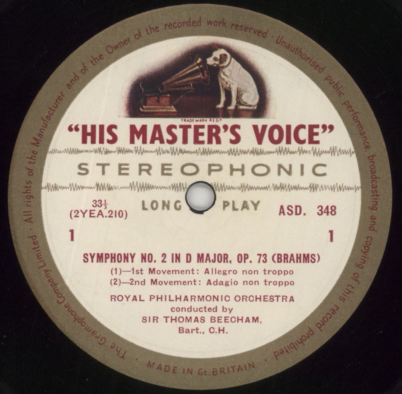 Johannes Brahms Symphony No. 2 in D Major, Op.73 - EX UK Vinyl LP — RareVinyl.com