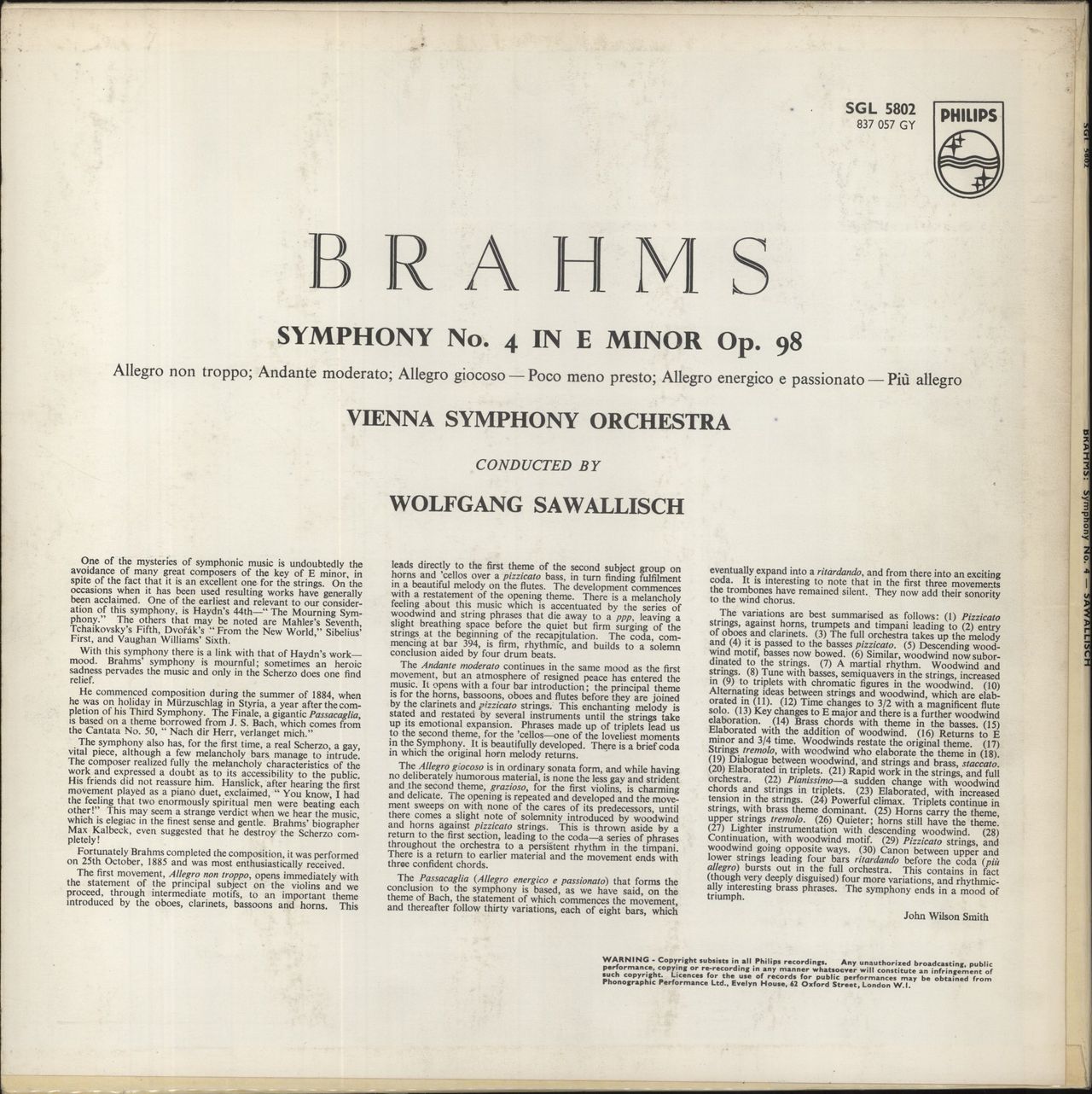 Johannes Brahms Symphony No. 4 in E Minor UK Vinyl LP — RareVinyl.com