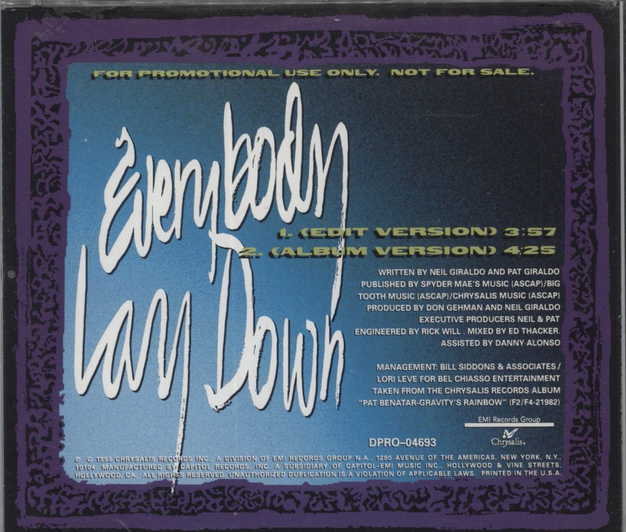 Pat Benatar Everybody Lay Down US Promo CD single — RareVinyl.com