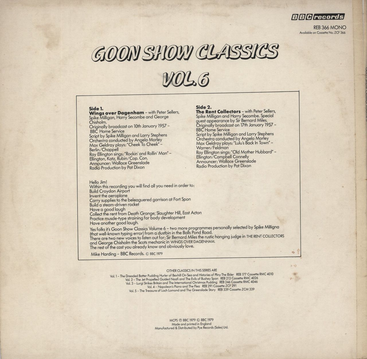 The Goons Goon Show Classics Vol. 6 UK Vinyl LP — RareVinyl.com