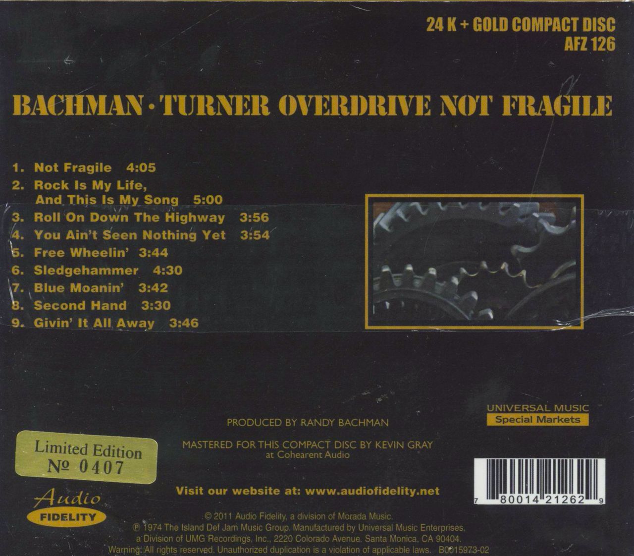 Bachman Turner Overdrive Not Fragile - Sealed US CD album — RareVinyl.com
