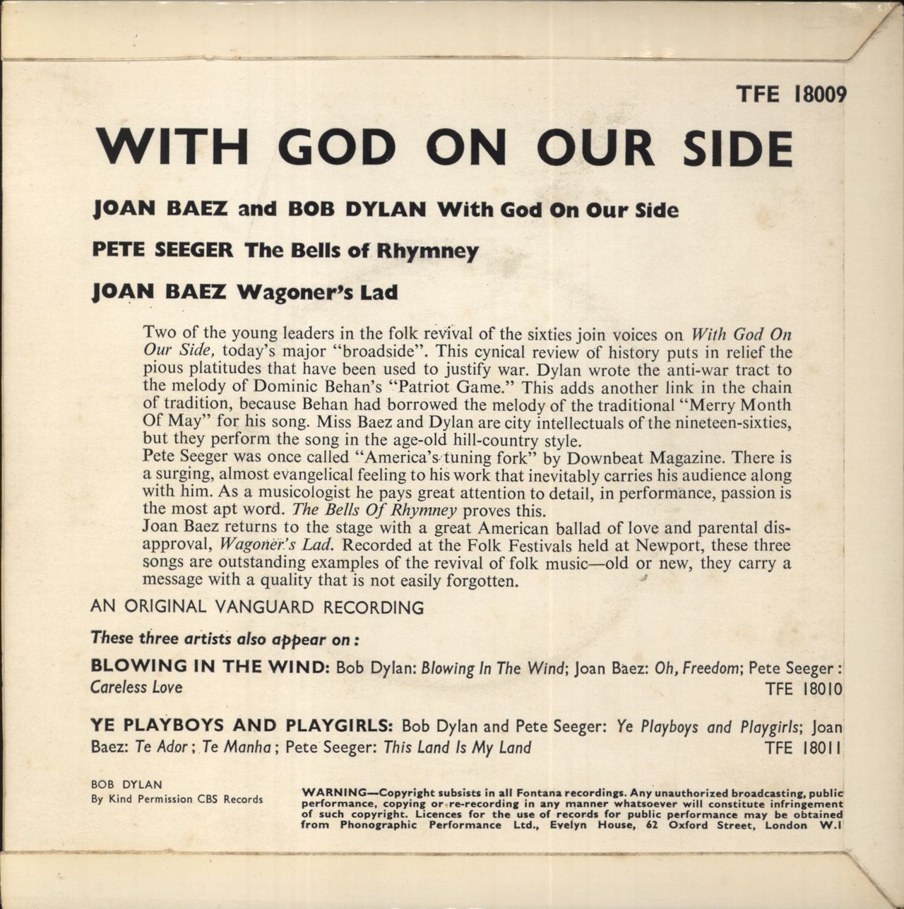 Bob Dylan With God On Our Side UK 7" vinyl — RareVinyl.com