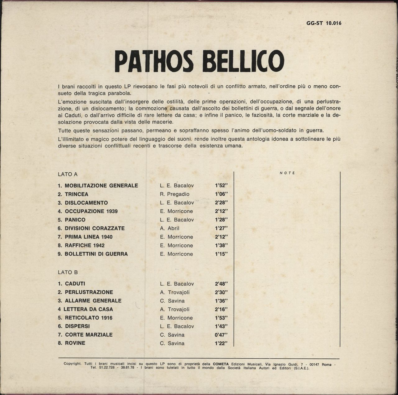 Ennio Morricone Pathos Bellico Italian Vinyl LP — RareVinyl.com