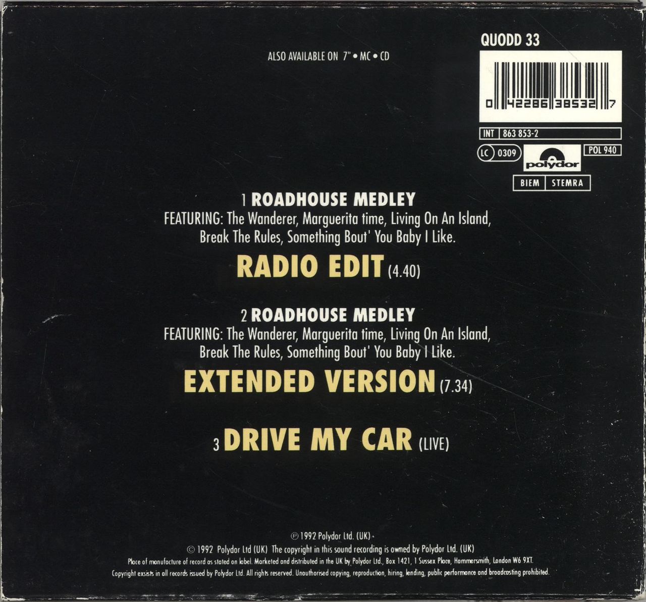 Status Quo Roadhouse Medley UK 2-CD single set — RareVinyl.com