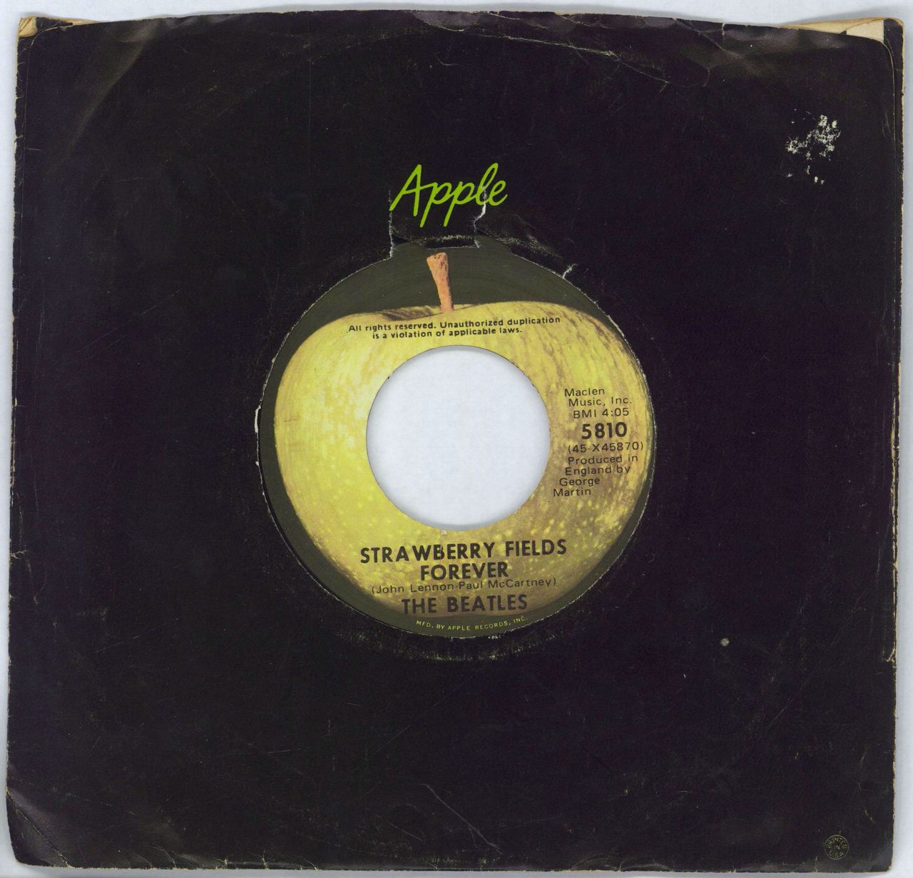 The Beatles Strawberry Fields Forever - 1st Apple US 7" vinyl ...