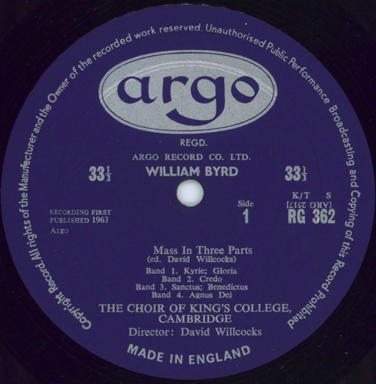 The Choir Of King's College, Cambridge William Byrd: Mass in Three Par — RareVinyl.com