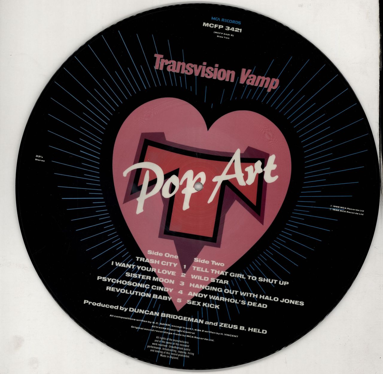 Transvision Vamp Pop Art UK Picture disc LP — RareVinyl.com